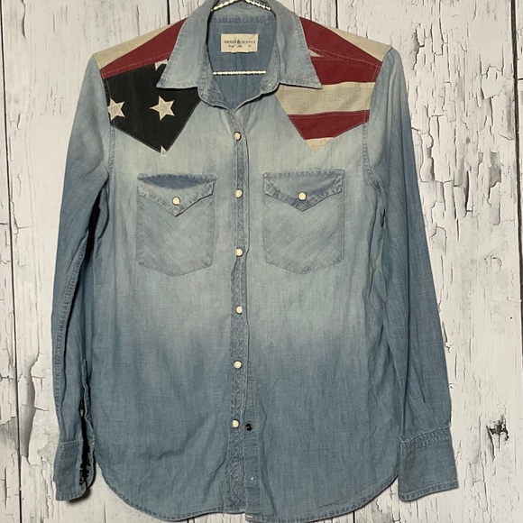 Denim & Supply Ralph Lauren | Tops | Denim Supply Ralph Lauren Western Flag Light Blue Denim ...